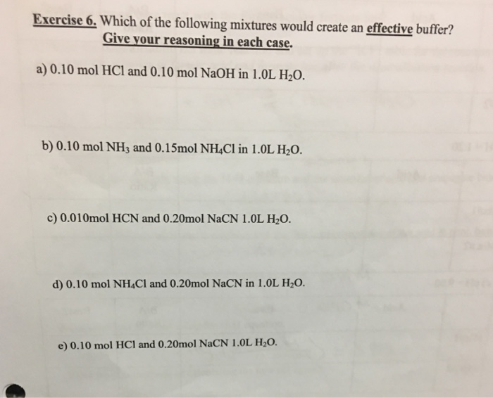 Solved Exercise 6, Which of the following mixtures would | Chegg.com