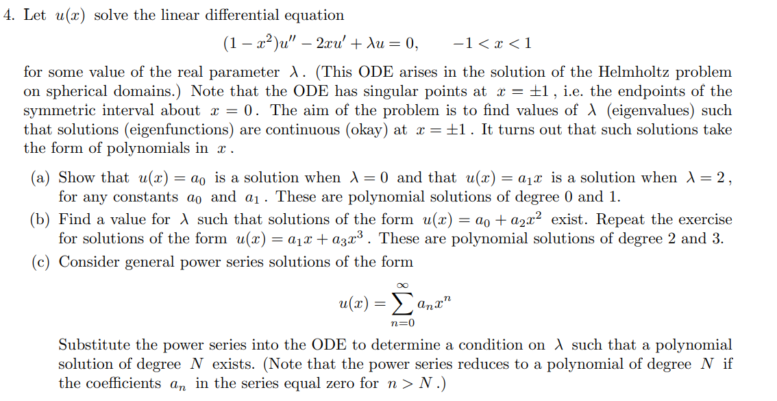 Solved 4. Let u(x) solve the linear differential equation | Chegg.com