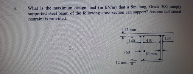 Solved 3. What is the maximum design load (in kN/m) that a | Chegg.com