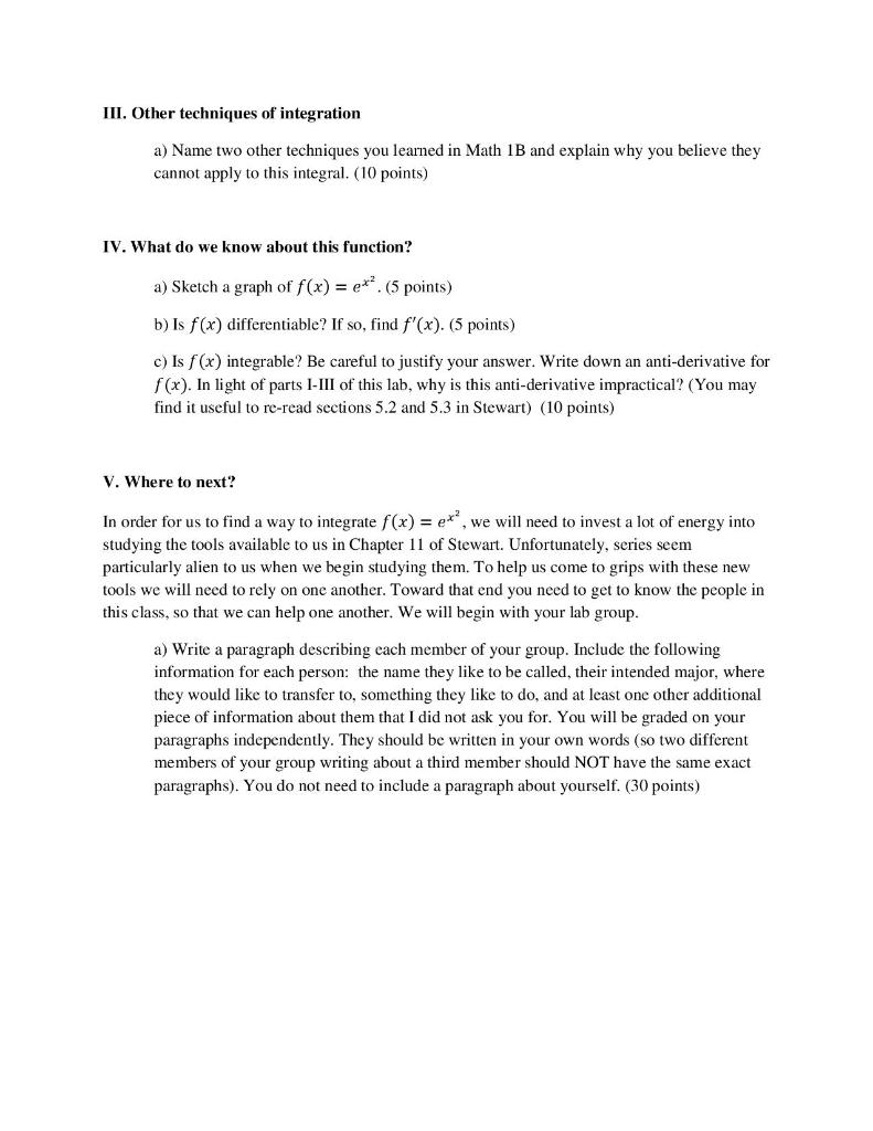 Solved Lab 1 f(x)=ex2 : The Failure of Math 1B Math 1C We | Chegg.com