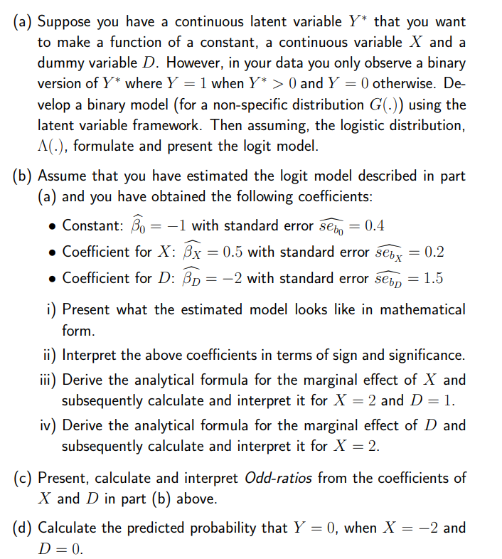 Solved (a) Suppose you have a continuous latent variable Y∗ | Chegg.com