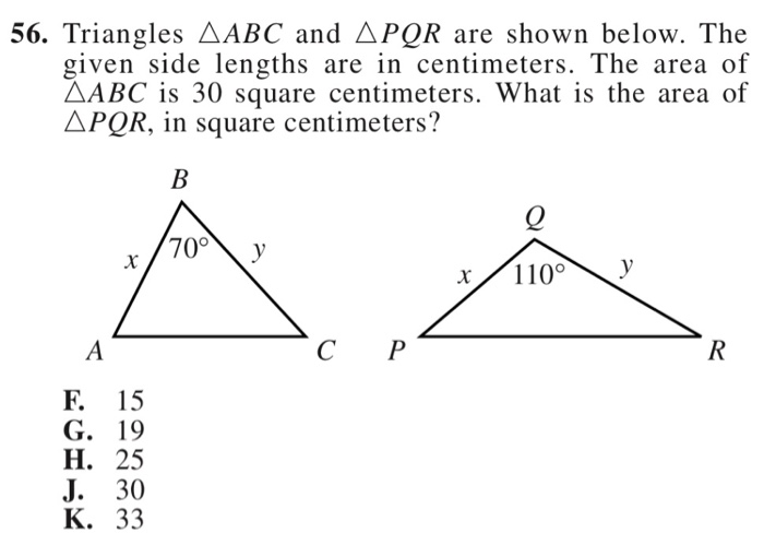 Solved 56. Triangles ???? and /PQR are shown below. The | Chegg.com