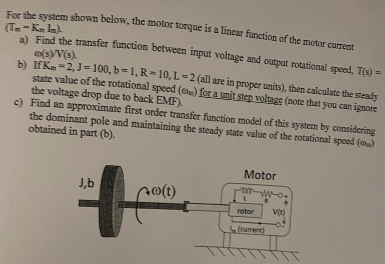 For the system shown below, the motor torque is a | Chegg.com