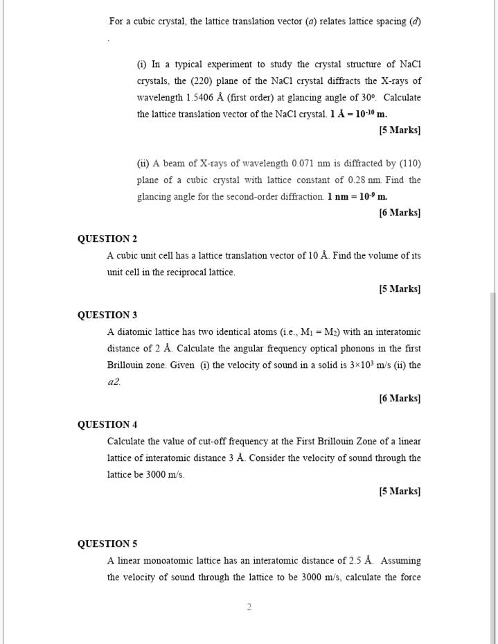 Solved For a cubic crystal, the lattice translation vector | Chegg.com