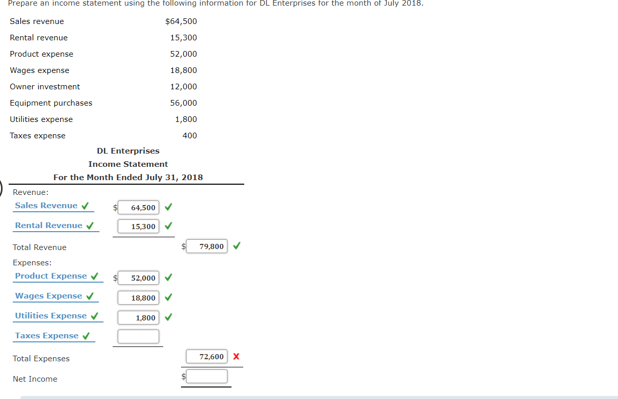 Solved Prepare an income statement using the following | Chegg.com