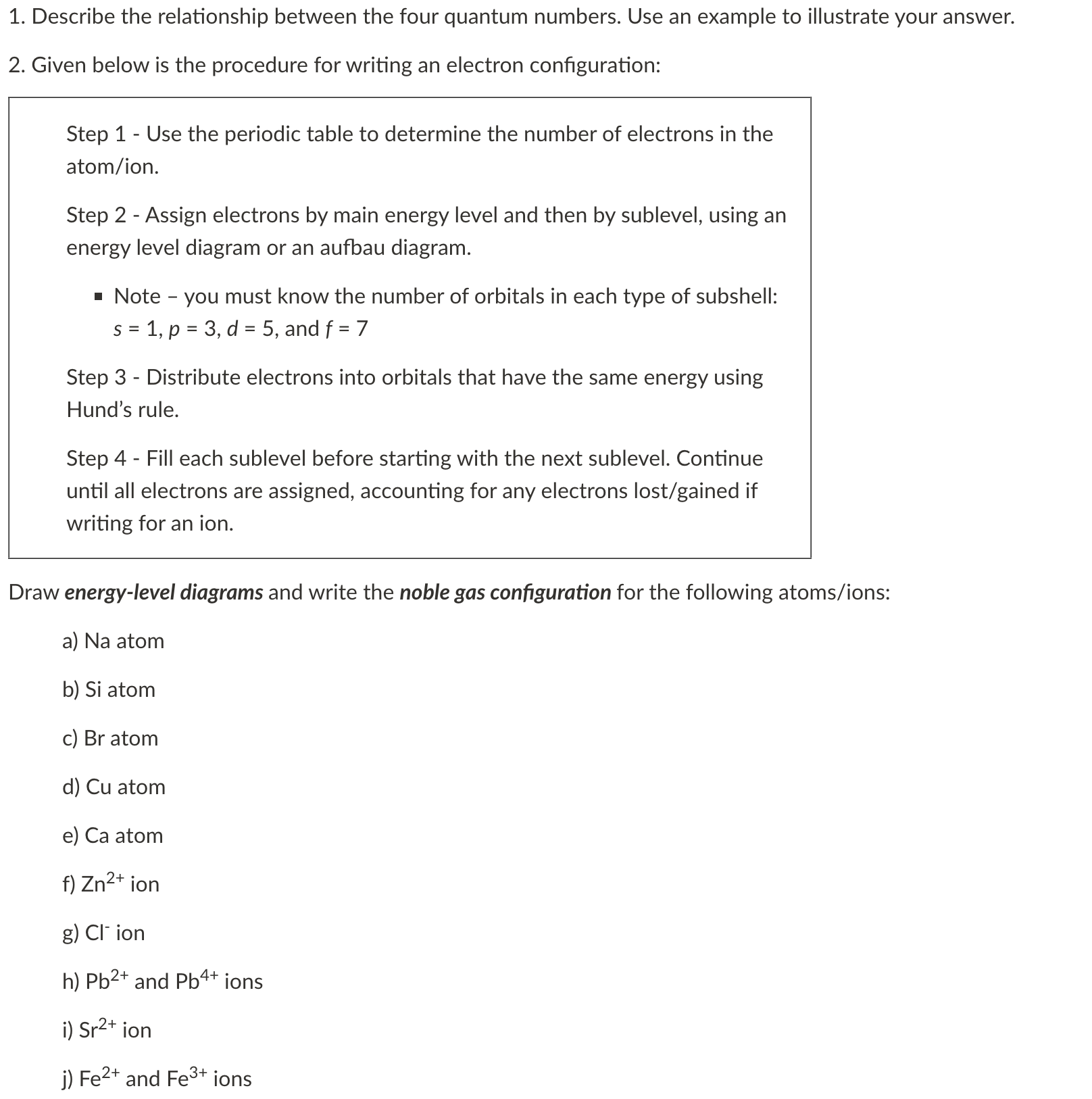 Solved 1. Describe the relationship between the four quantum | Chegg.com
