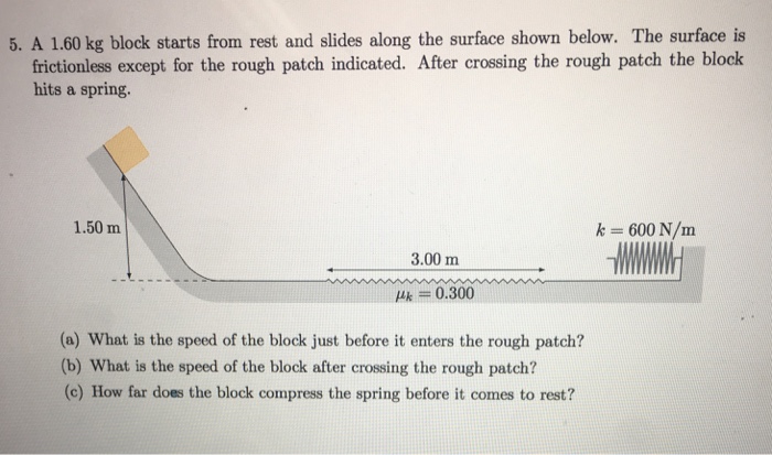 Solved 5. A 1.60 kg block starts from rest and slides along | Chegg.com