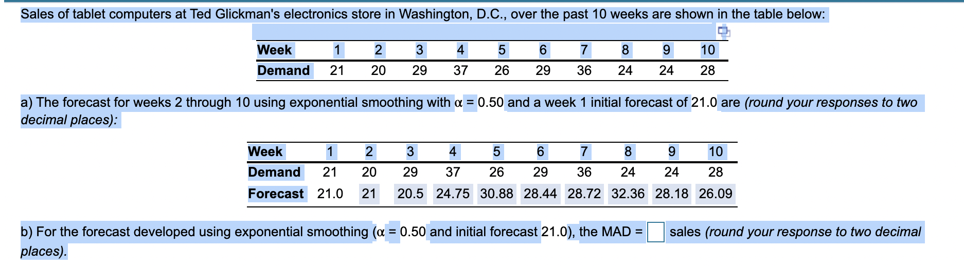 Solved C. For the forecast developed using exponential | Chegg.com