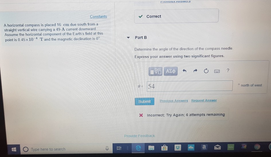Solved Constants Correct A horizontal compass is placed 16 | Chegg.com