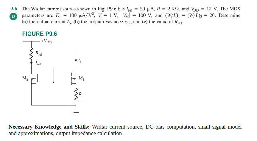 Solved 9.6 The Widlar current source shown in Fig. P9.6 has | Chegg.com