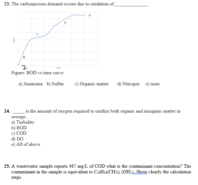 Solved 23. The carbonaceous demand occurs due to oxidation | Chegg.com
