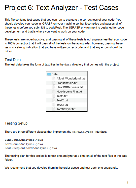 Project 6: Text Analyzer A Framework for Analyzing | Chegg.com