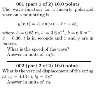 Solved 001 (part 1 ﻿of 2) 10.0 ﻿pointsThe wave function for | Chegg.com