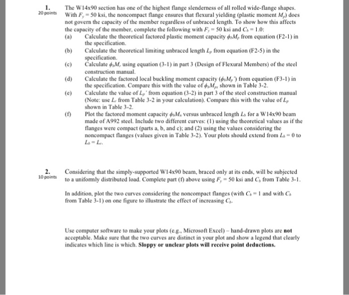 1· 20 points The W14x90 section has one of the | Chegg.com