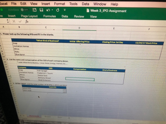 Solved xcel File Edit View Insert Format Tools Data Window | Chegg.com