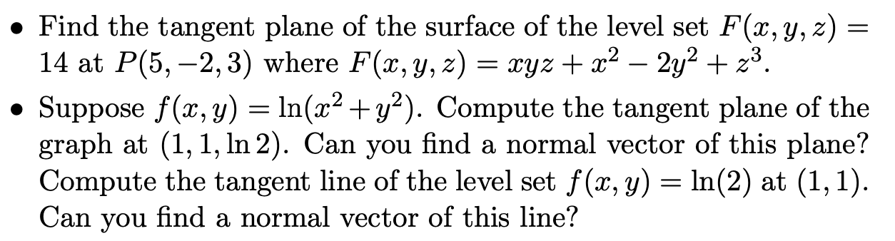 Solved Find the tangent plane of the surface of the level | Chegg.com