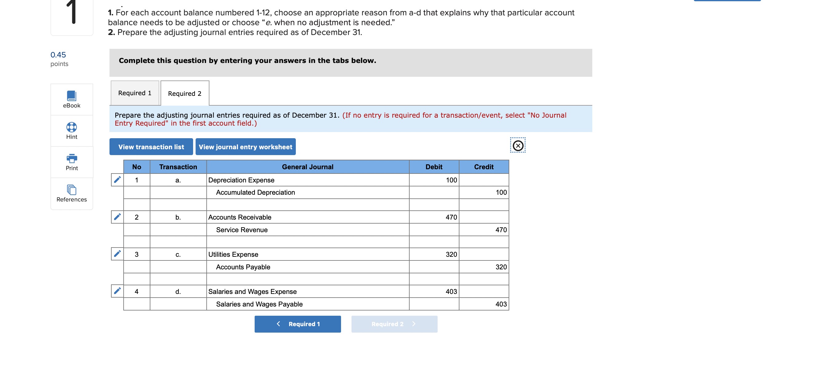 1. For each account balance numbered 1−12, choose an | Chegg.com