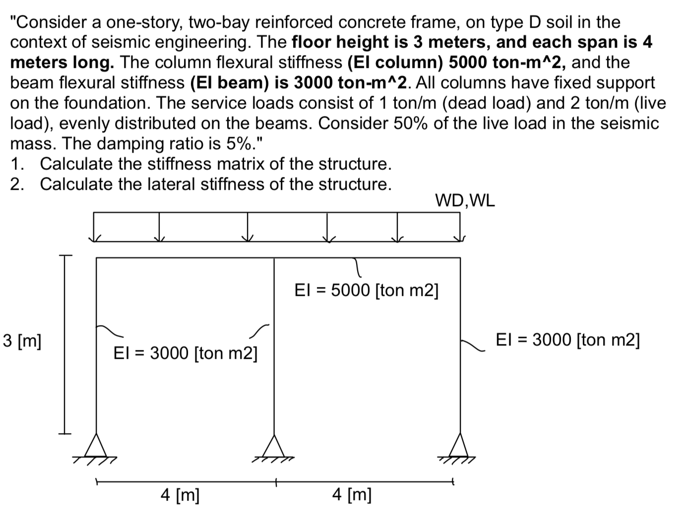 Solved "Consider a one-story, two-bay reinforced concrete | Chegg.com