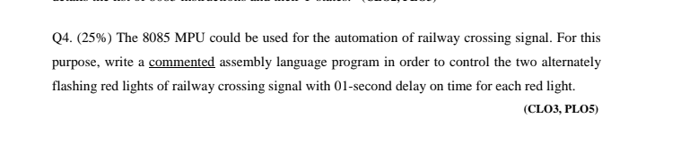 Solved The 8085 MPU could be used for the automation of | Chegg.com