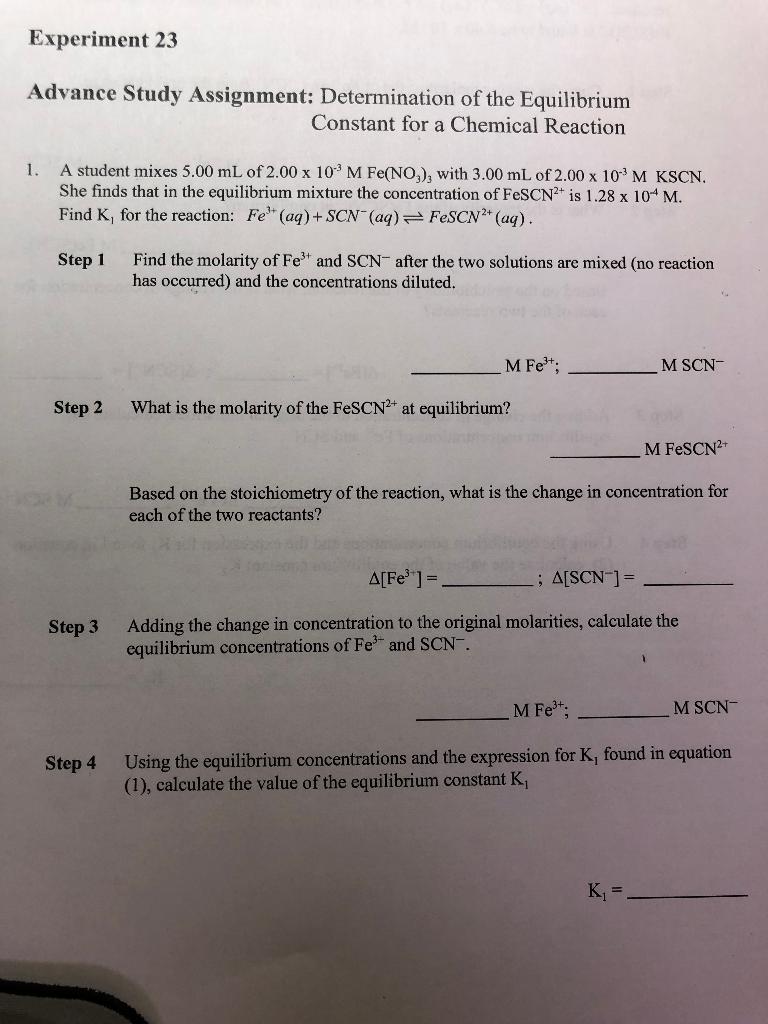 Solved Experiment 23 Advance Study Assignment: Determination | Chegg.com