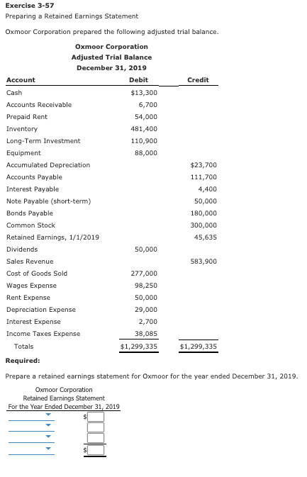 Solved Exercise 3-57 Preparing a Retained Earnings Statement | Chegg.com
