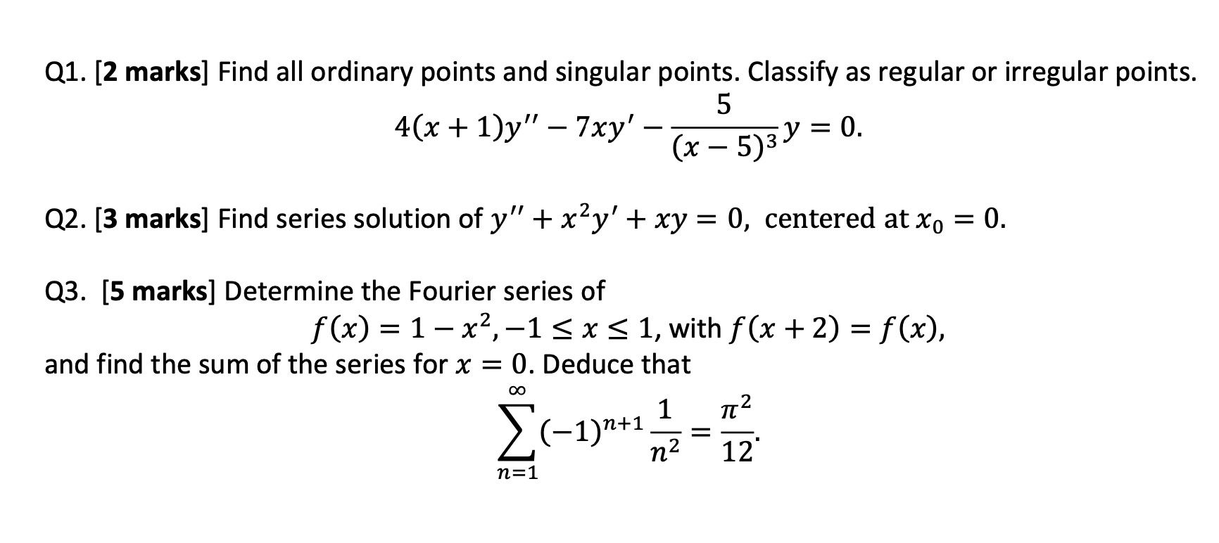 Q1. ﻿Find all ordinary points and singular points. | Chegg.com