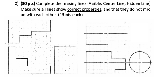 Solved 2) (30 pts) Complete the missing lines (Visible, | Chegg.com