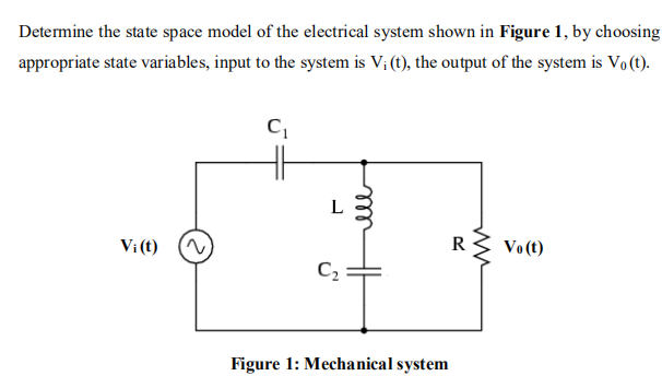 Solved Determine the state space model of the electrical | Chegg.com