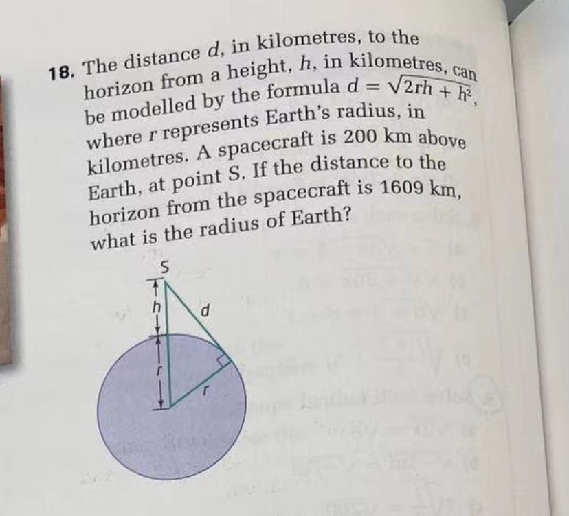 Solved 18. The distance d, in kilometres, to the horizon | Chegg.com