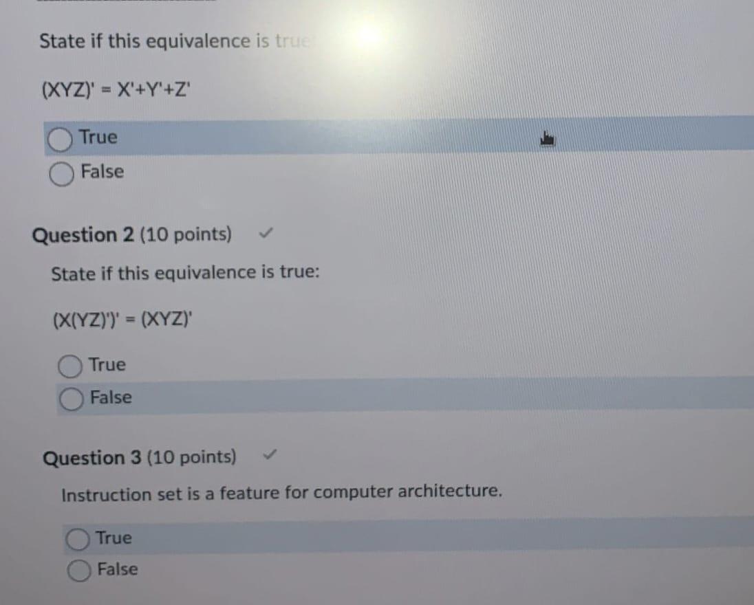 Solved State if this equivalence is truc (XYZ)′=X′+Y′+Z′ | Chegg.com