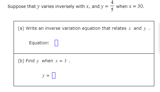 Solved Suppose that y varies inversely with x, and y=54 when | Chegg.com
