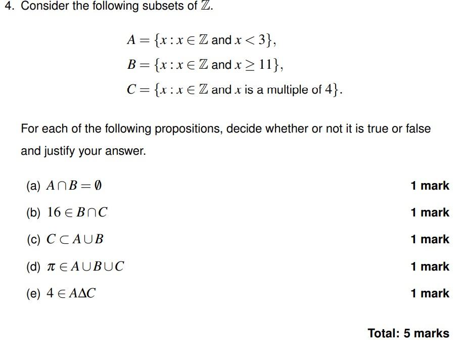 Solved Consider the following subsets of Z. A = {x : x ∈ Z | Chegg.com