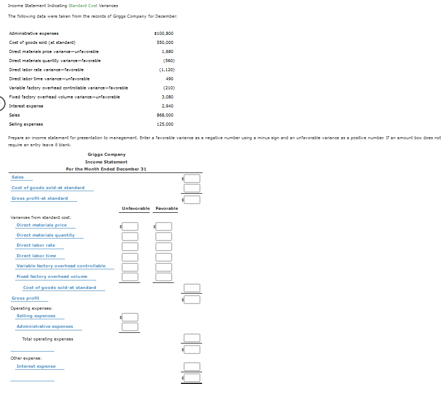Solved Income Statement Indicating Standard Cost Variances | Chegg.com