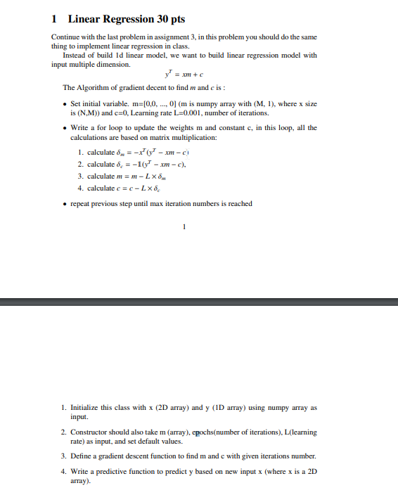 Solved 1 Linear Regression 30 pts Continue with the last | Chegg.com