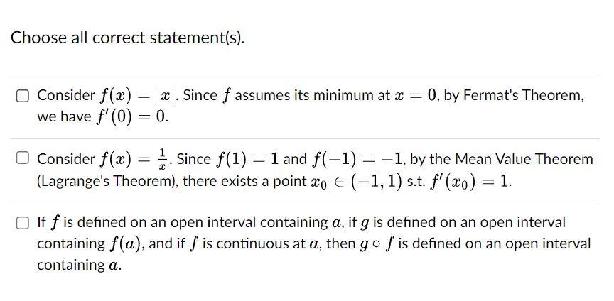 Solved Choose all correct statement(s). Consider f(x)=∣x∣. | Chegg.com