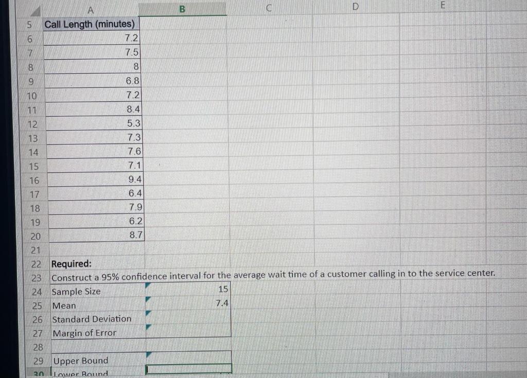 Solved A manager of a service call center wants to estimate | Chegg.com