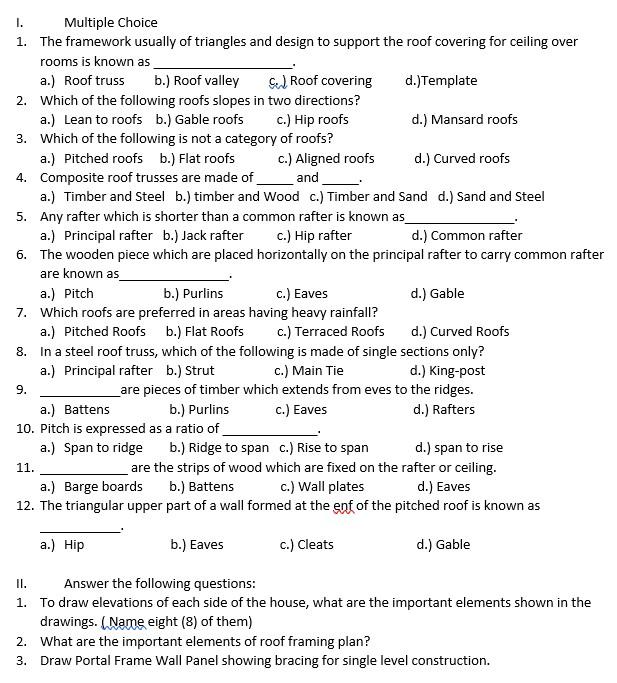 Solved I. Multiple Choice 1. The framework usually of | Chegg.com