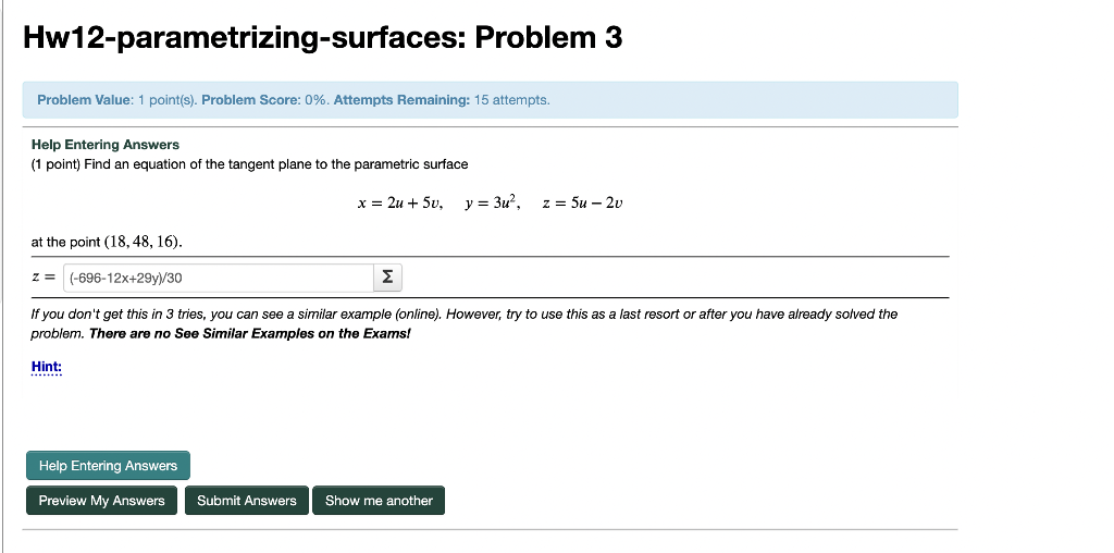Solved Hw12 Parametrizing Surfaces Problem 3 Problem Value 5577