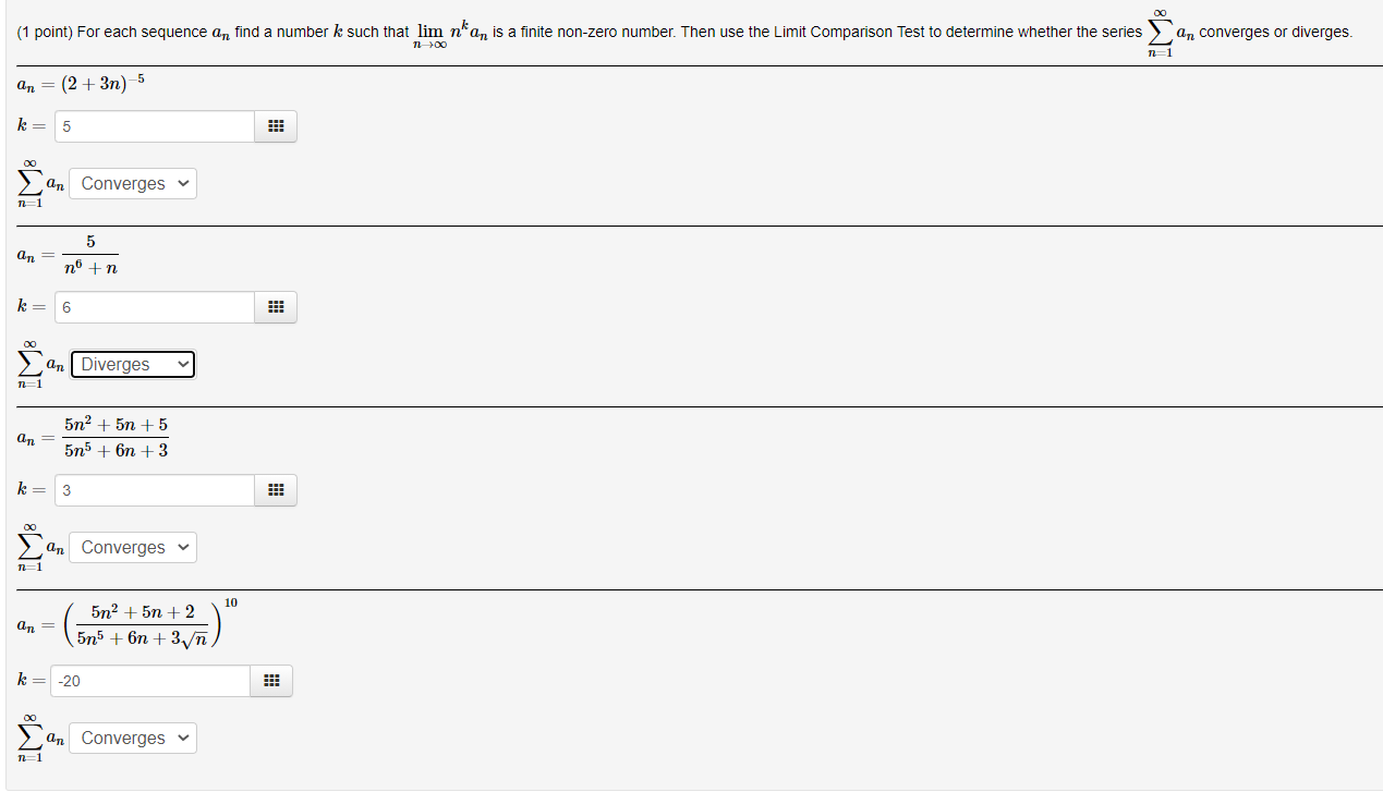 Solved (1 point) For each sequence an find a number k such | Chegg.com