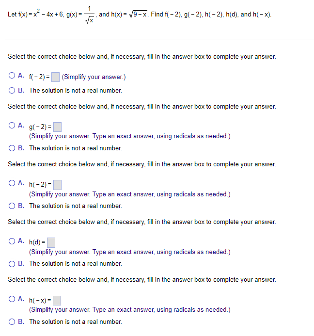 Solved Let f(x)=x2−4x+6,g(x)=x1, and h(x)=9−x. Find | Chegg.com