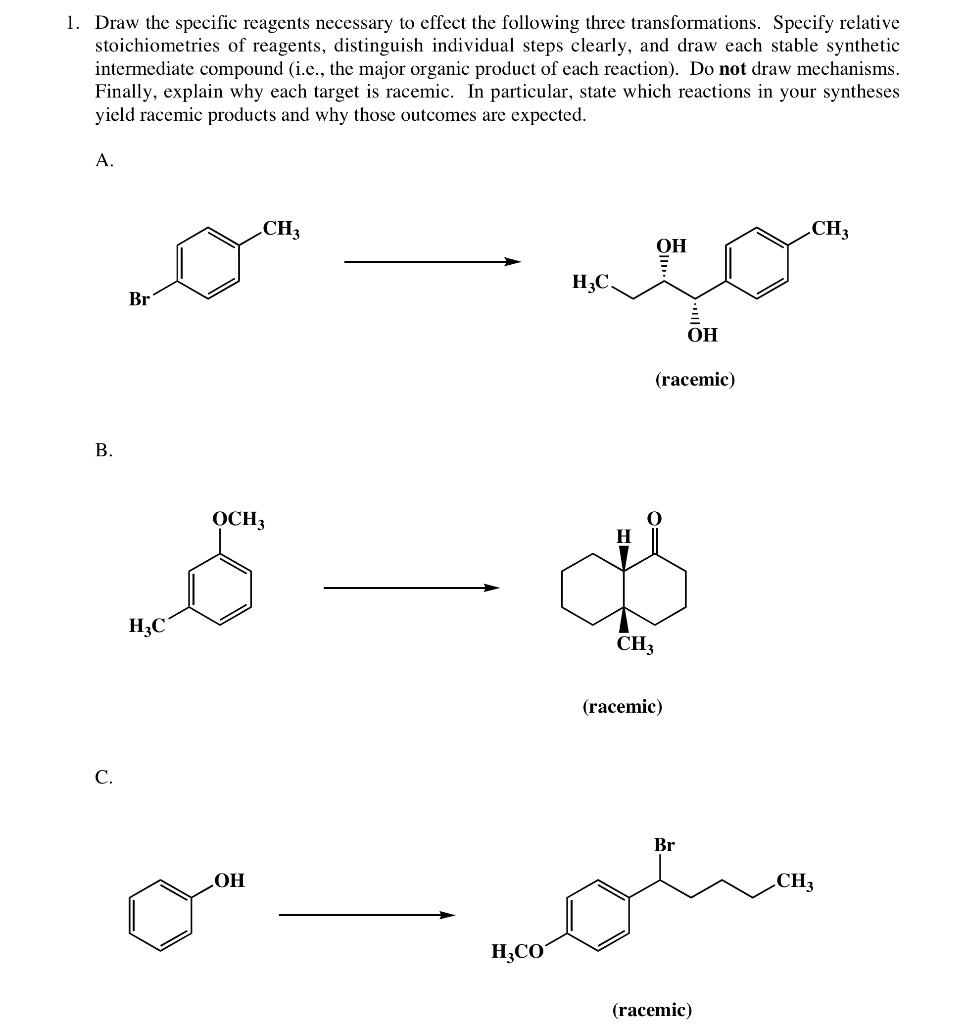 Solved 1. Draw the specific reagents necessary to effect the | Chegg.com