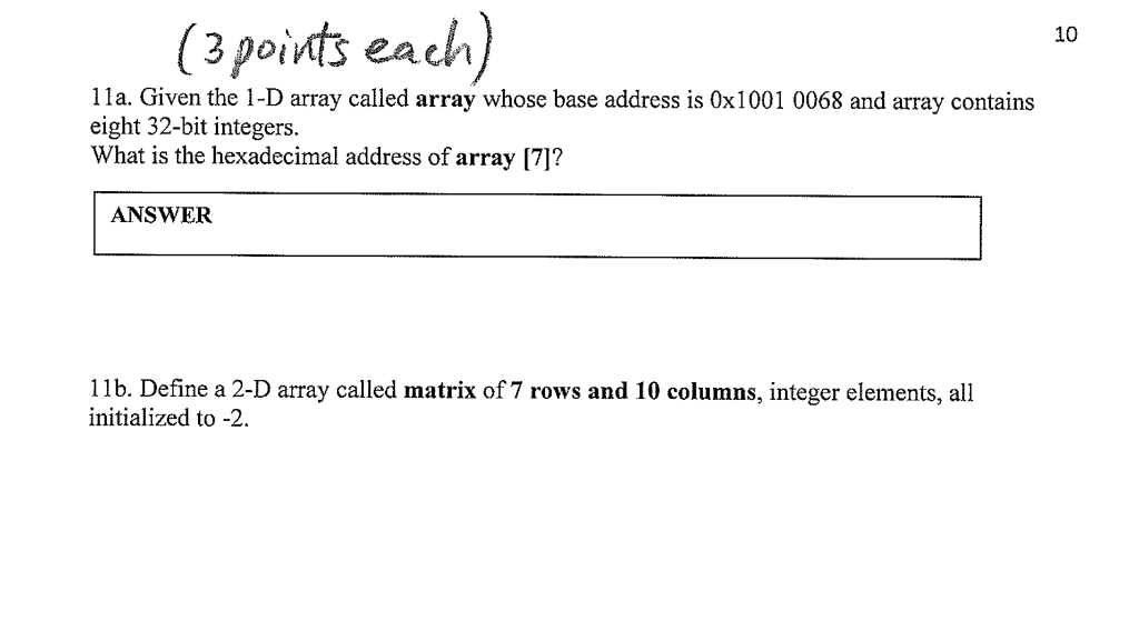 Solved 10 3 Points Each 11a Given The 1 D Array Called 