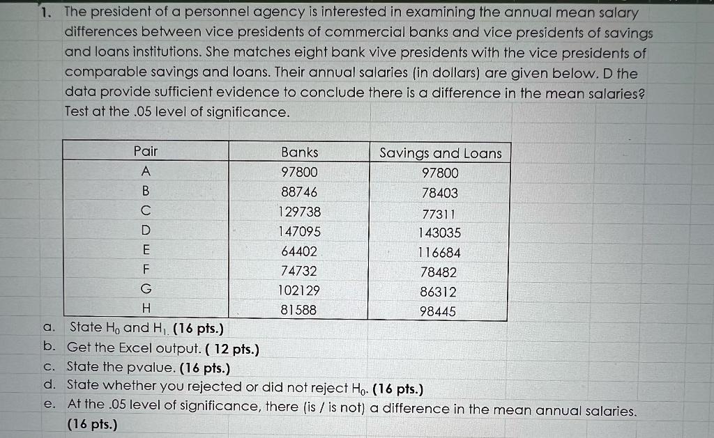 Solved 1. The president of a personnel agency is interested | Chegg.com