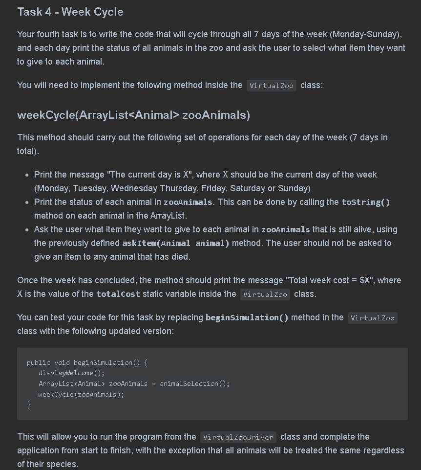 Solved Task 1 - Animal Class Take some time to read through | Chegg.com
