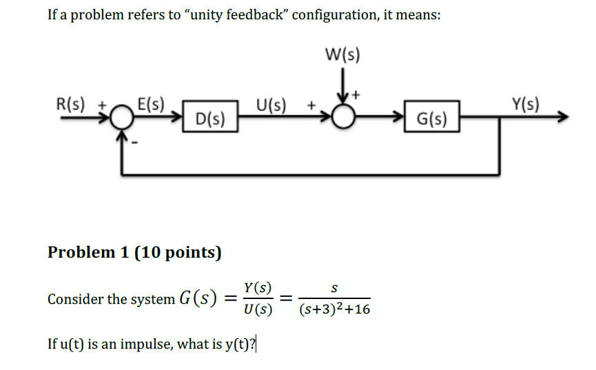 Solved If a problem refers to “unity feedback” | Chegg.com