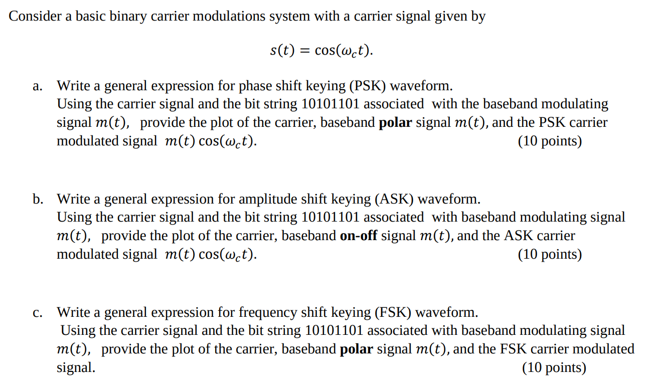 Solved Consider A Basic Binary Carrier Modulations System