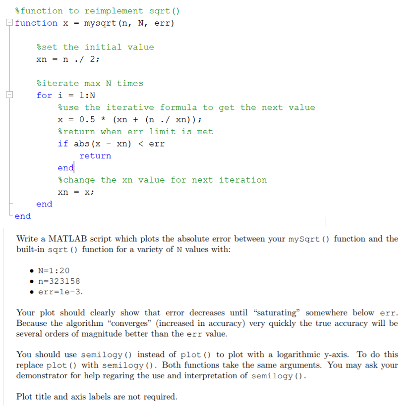 Solved % function to reimplement sqrt() function x mysqrt | Chegg.com