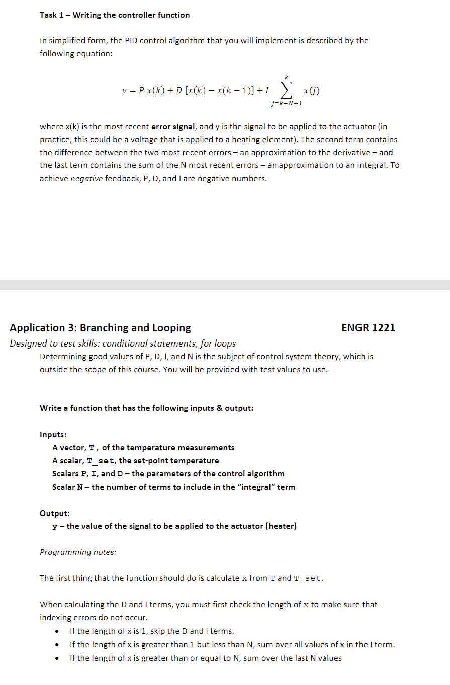 Solved Task 1 - Writing the controller function In | Chegg.com