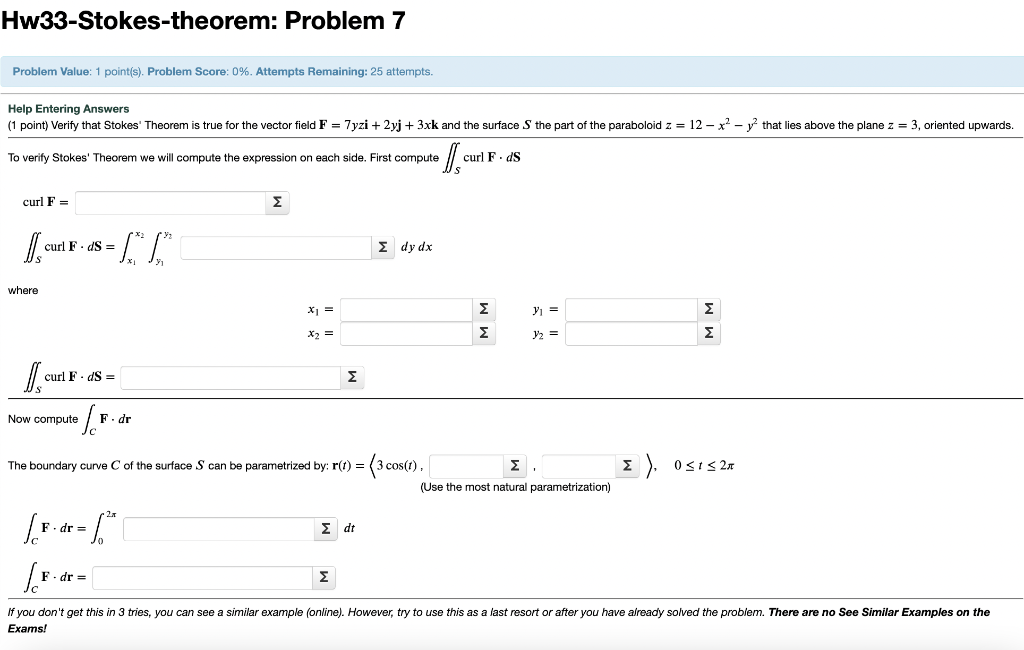 Help Entering Answers To verify Stokes' Theorem we | Chegg.com