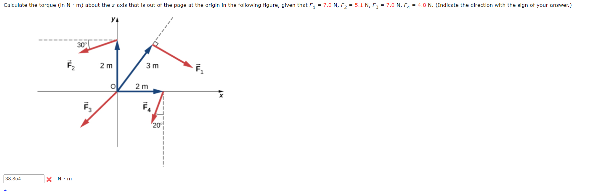 Solved Calculate the torque in N·m) about the z-axis that is | Chegg.com